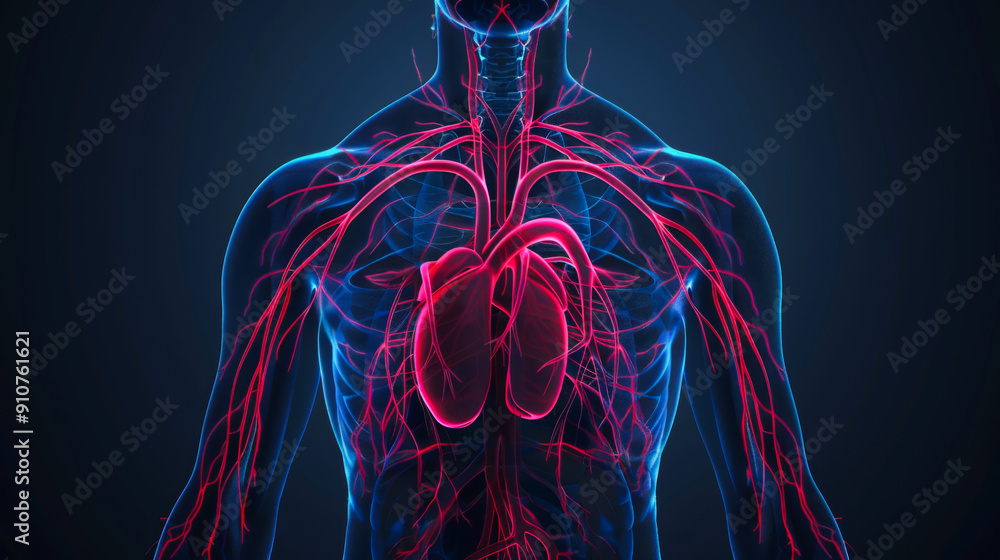 Digital virtual screen showing the upper part of a person's body with ...