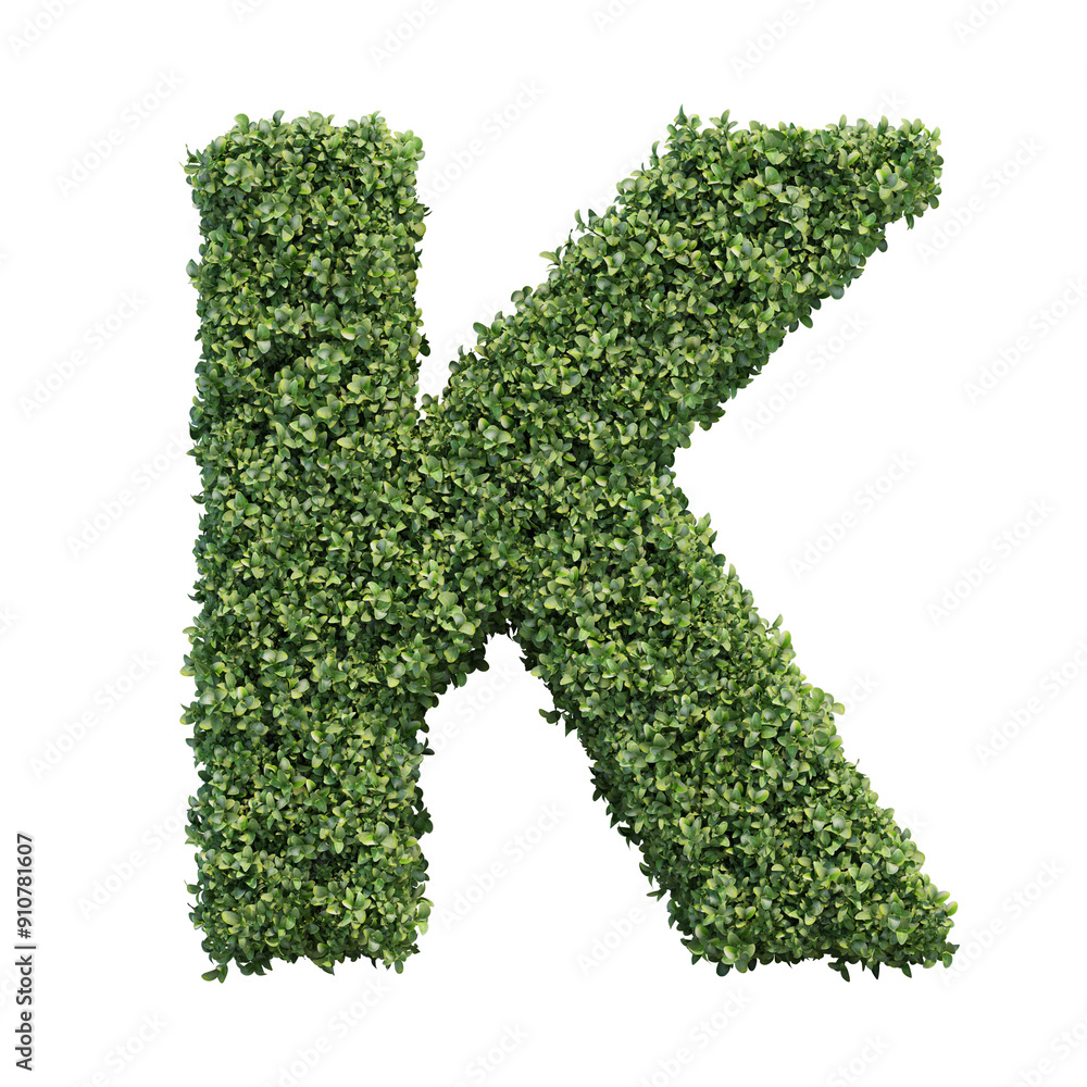 Realistic plant leaves bush alphabet letter K isolated on transparent ...