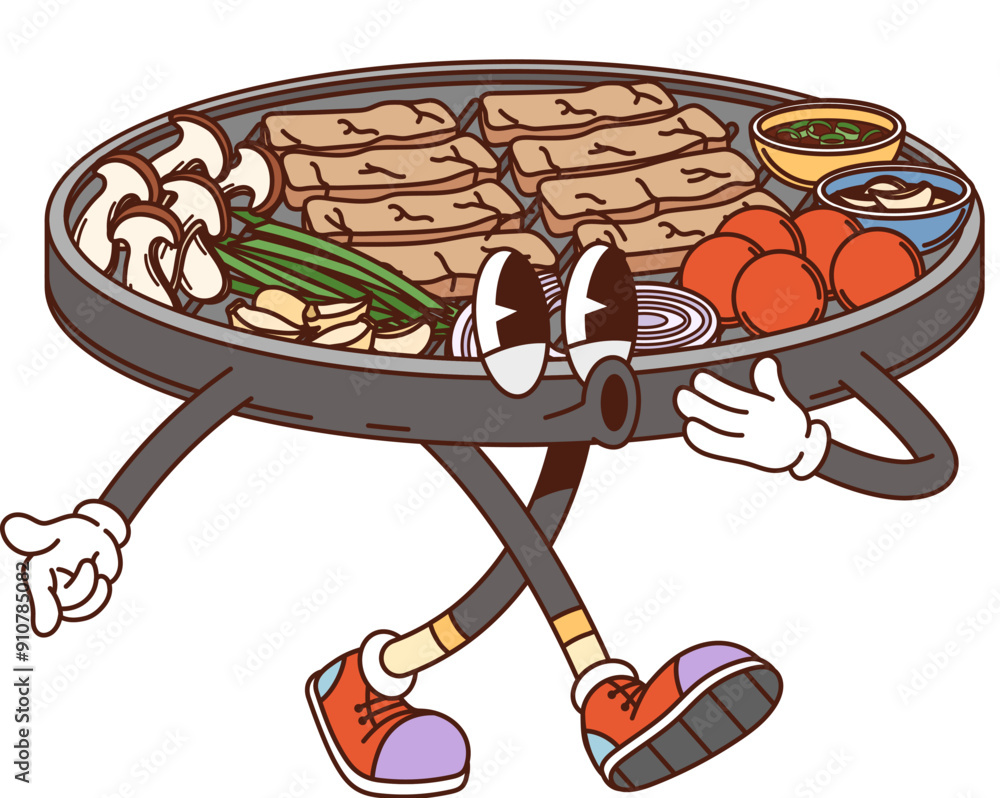 Cartoon groovy Korean samgyeopsal character. Vector popular korean ...