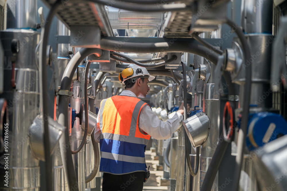 Engineers inspect gas and water pipes for power and cooling in ...