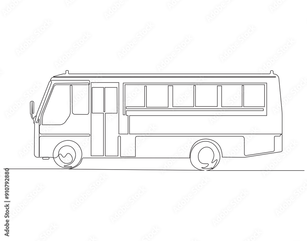 Continuous line drawing of bus. One line drawing illustration of bus ...