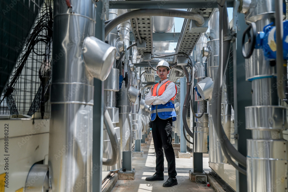 Engineers inspect gas and water pipes for power and cooling in ...