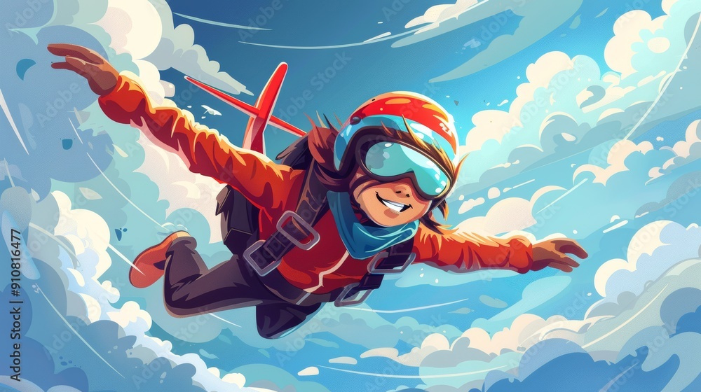 Cartoon vector daredevil skydiving from a plane for an exhilarating ...