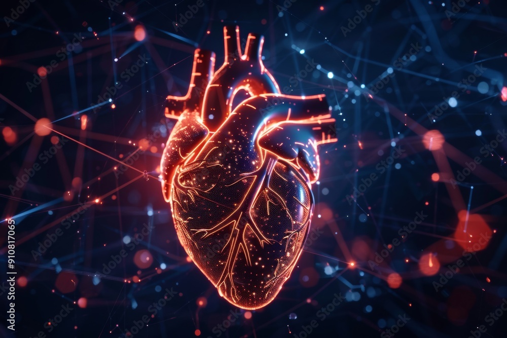 Symbolic image of a digital heart with biometric lines, representing ...