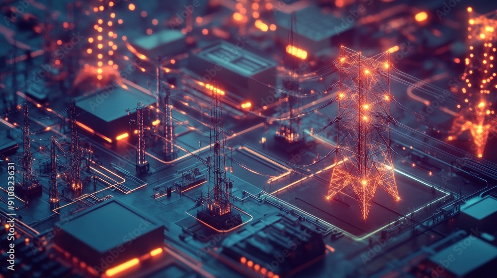 illustration Detailed electrical network diagram showing cost analysis ...