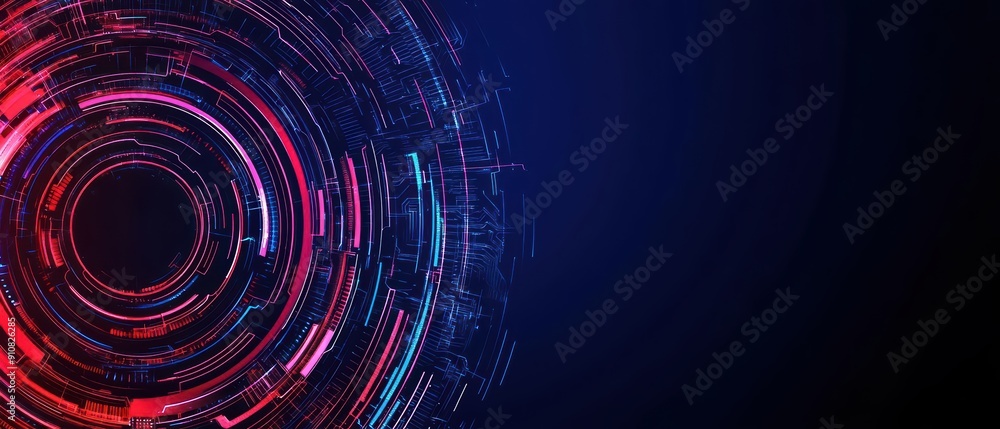 Hi tech advertisement banner template with a sleek digital background ...