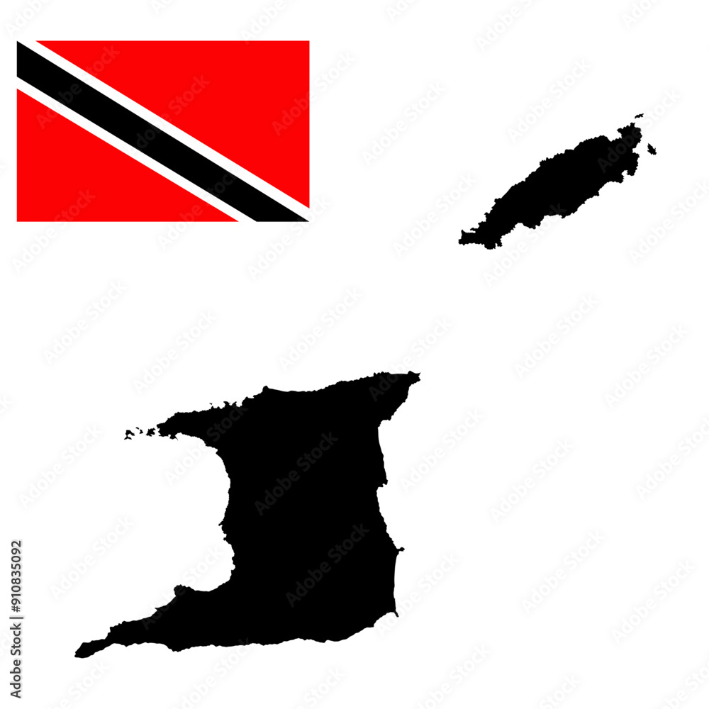 Republic of Trinidad and Tobago map vector silhouette illustration isolated on white background ...