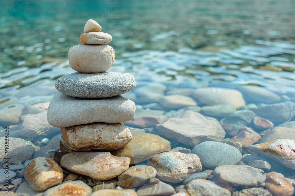 A collection of rocks sitting atop a body of water, creating an ...