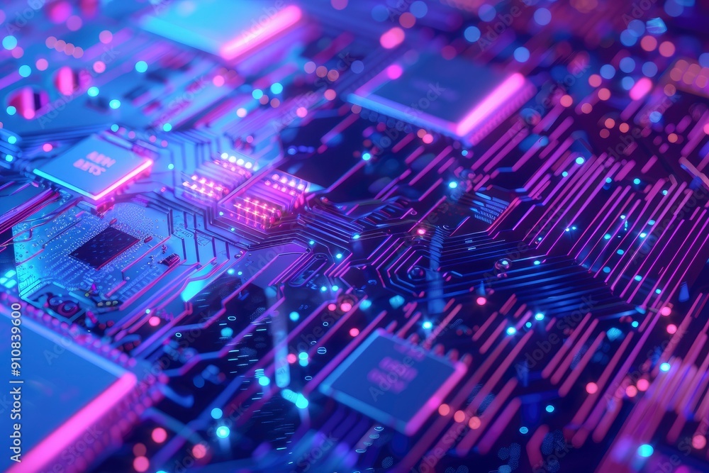 Cybersecurity and information technology. Blue, purple background with ...