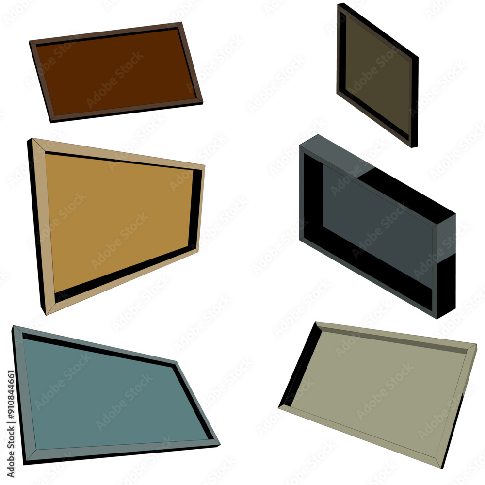 Dimensional photo frames in different colors in perspective. Set of ...