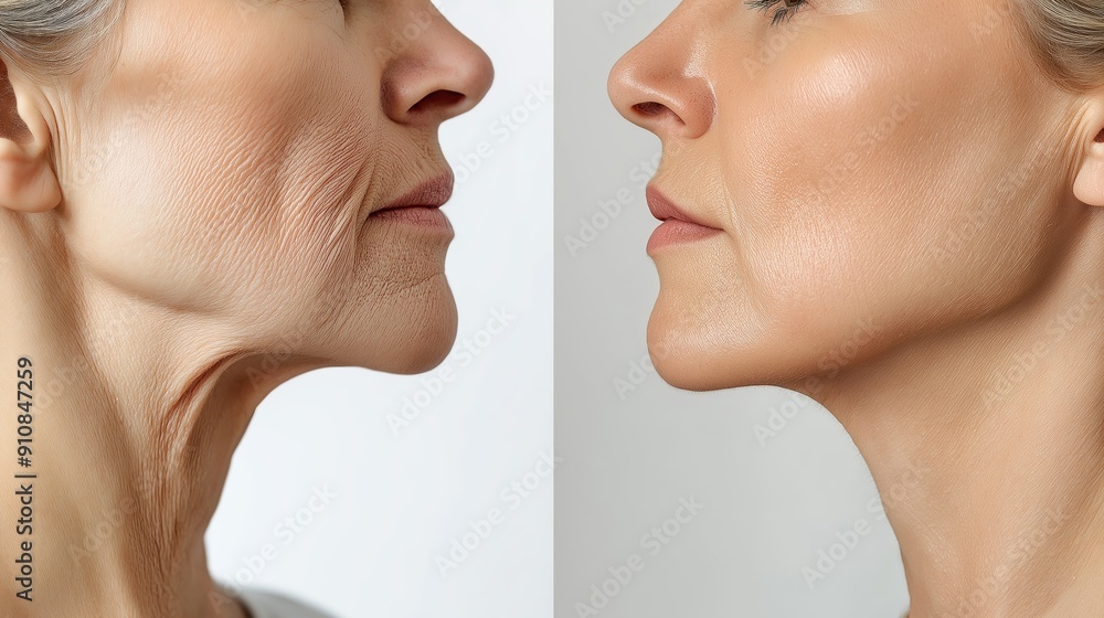 Before and After Comparison of Wrinkled and Smooth Skin on Mature Woman ...