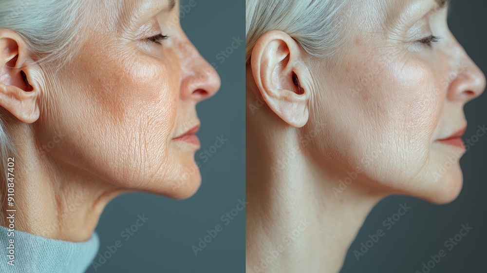 Before and After Comparison of Wrinkled and Smooth Skin on Mature Woman ...