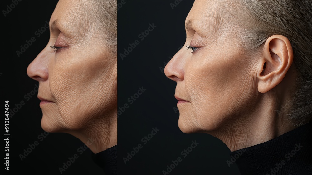 Before and After Comparison of Wrinkled and Smooth Skin on Mature Woman ...