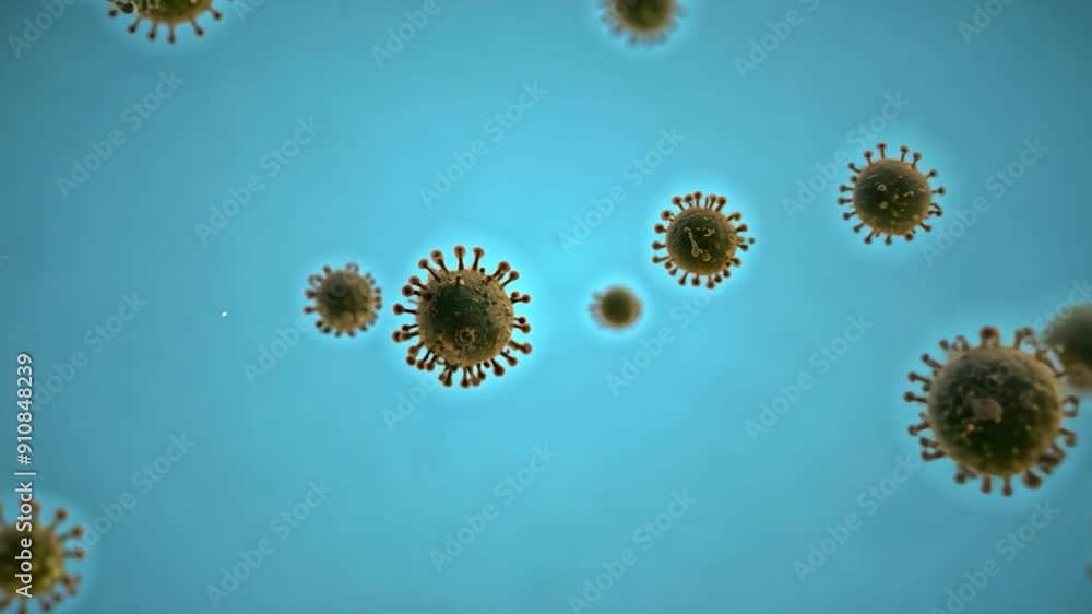 Multiple viruses are visible under a microscope, each exhibiting ...