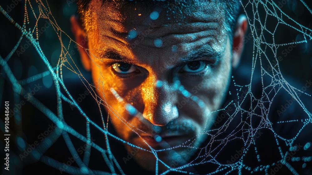 Man caught in a spider web of financial scams, depicting deceitful ...