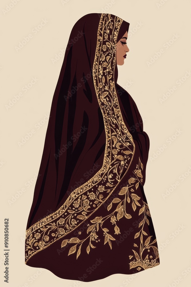 Minimalism illustration, an Omani woman, wearing an elegant dress in ...