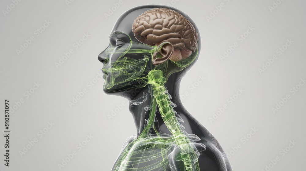 Side view of human lymphatic system showing detailed anatomical ...