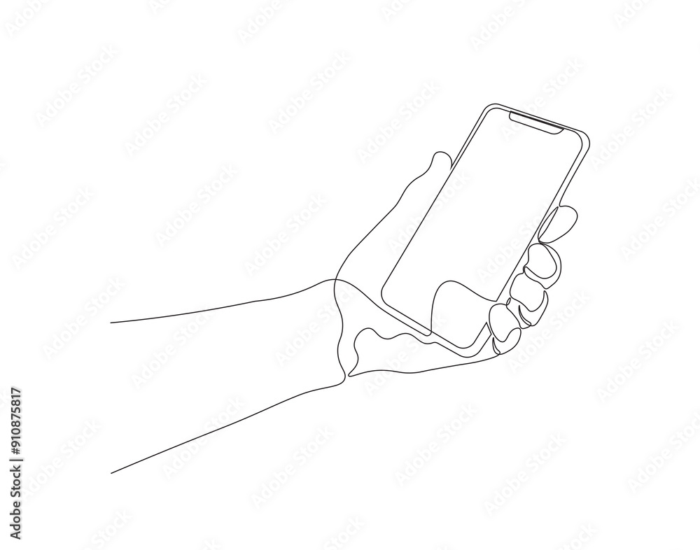 Continuous one line drawing of hand holding a phone. Single line ...