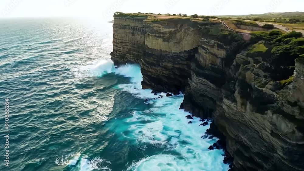 Powerful waves collide with steep cliffs, creating a mesmerizing ...