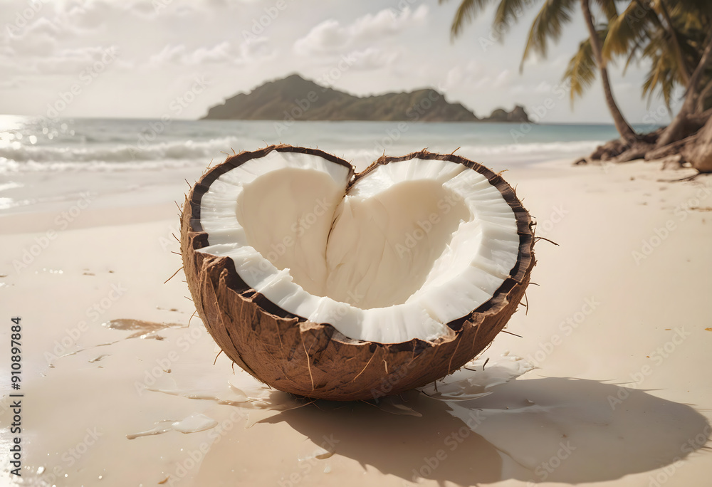 Concept photo of close-up a coconut on the beach, an exotic fruit Stock ...