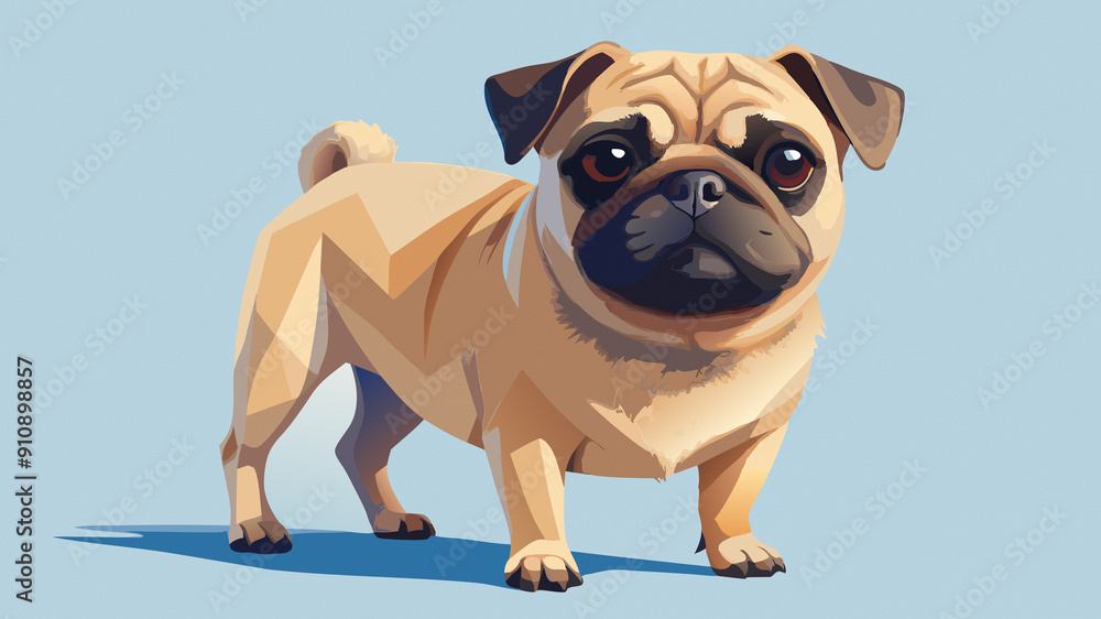 Illustration of a pug done in a geometric, low-poly style. The pug is ...