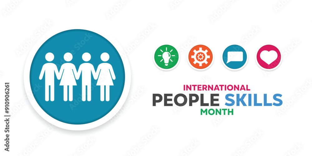 International People Skills Month. People, lamp, gear, message and ...