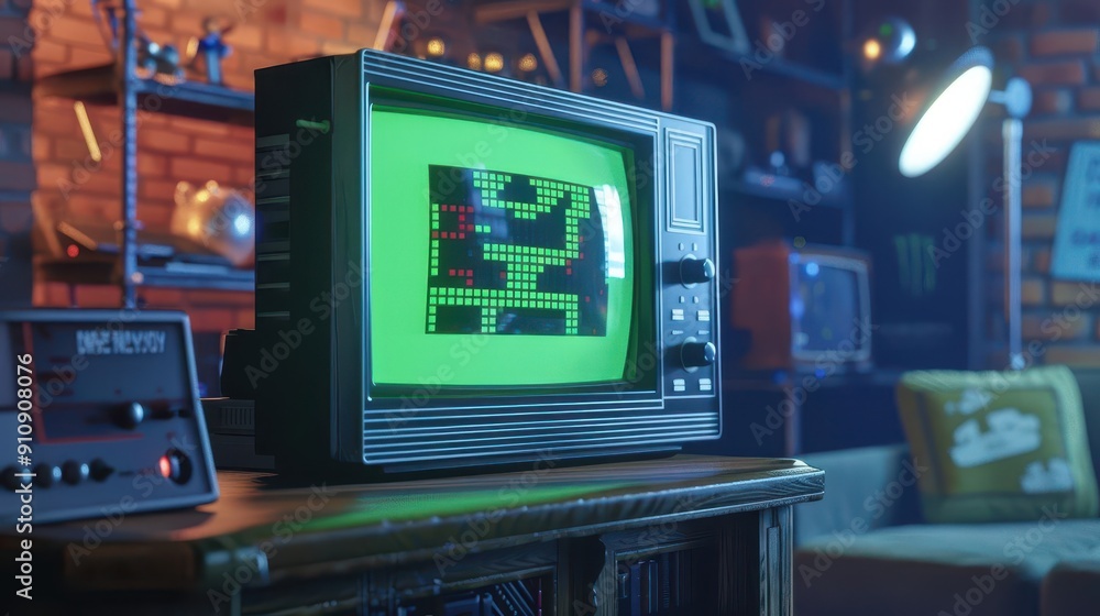 retro tv screen displays pixelated 8bit video game loading screen with ...