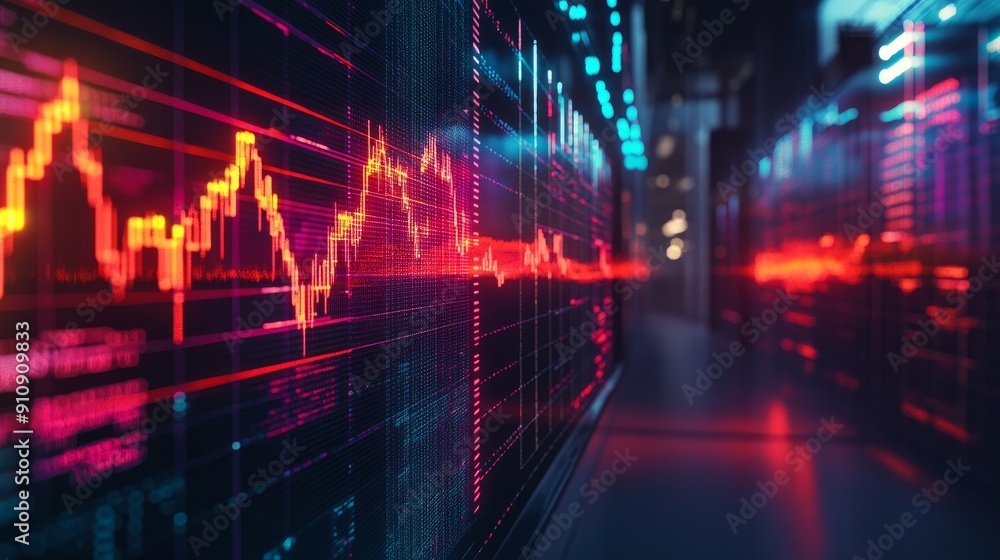 Electronic stock exchange graph screen, corporate index display, profit ...