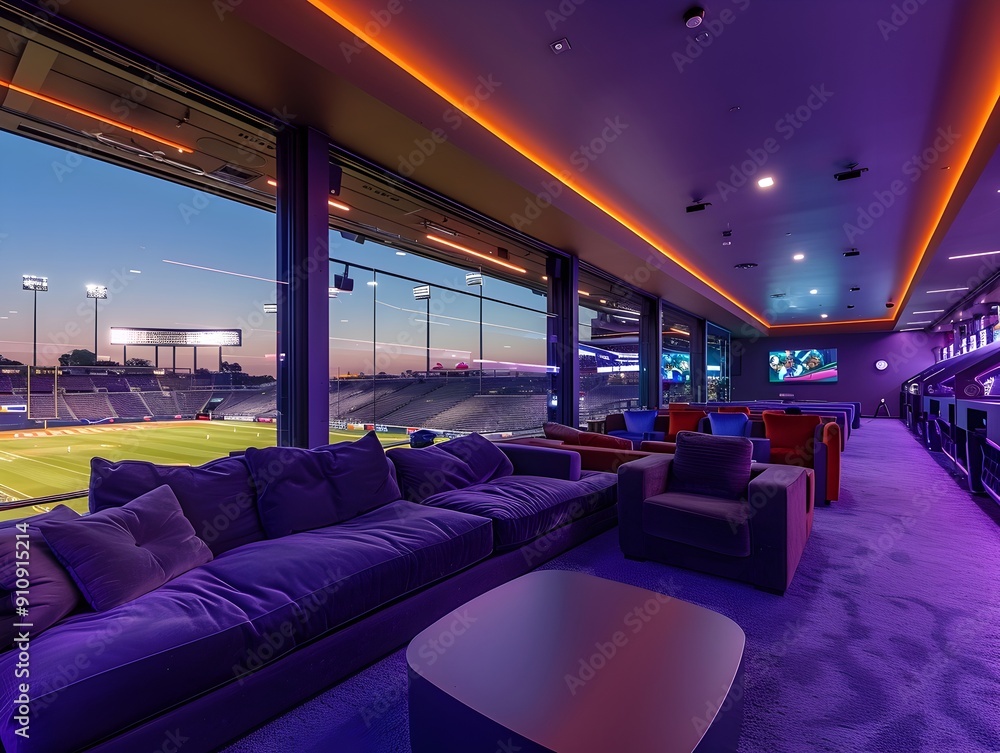 Luxurious VIP Lounge at Sports Stadium Venue with Neon Lighting and ...