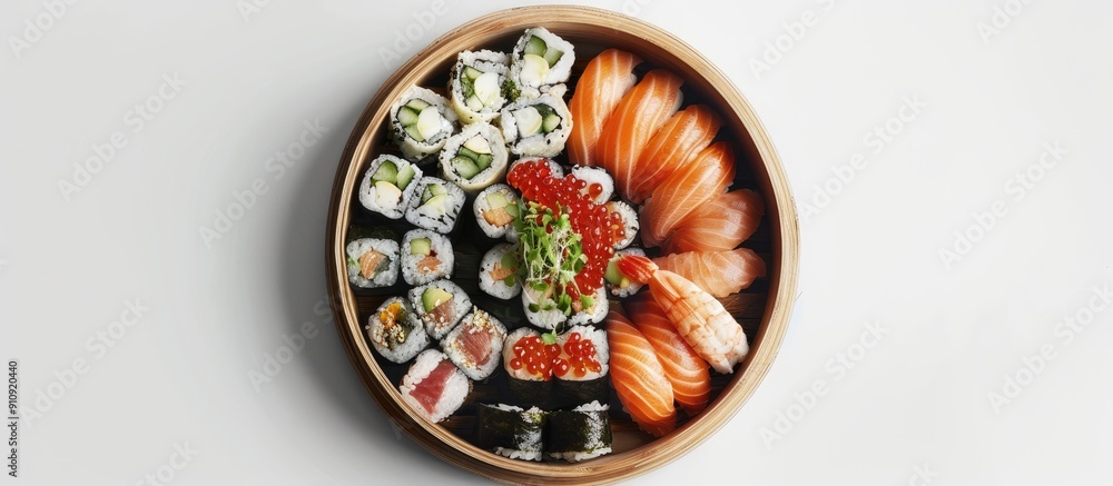 Japanese cuisine displayed on a circular platter in a mockup for a ...