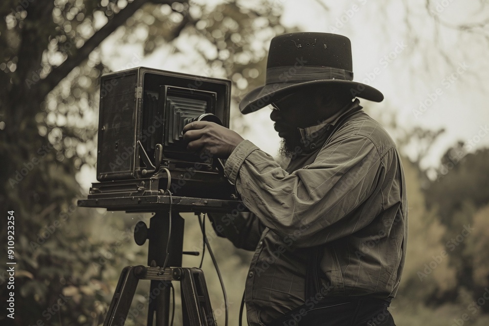 ai generative black and white image of man with collodion camera Stock ...