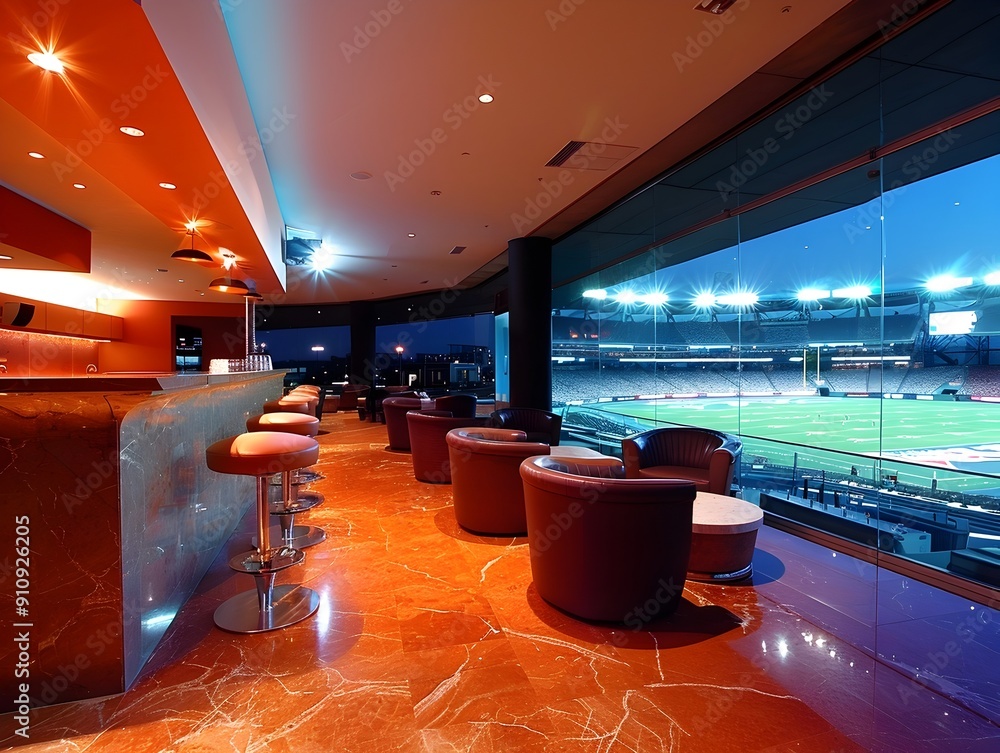 Luxurious VIP Lounge in a Nighttime Sports Stadium with Premium ...