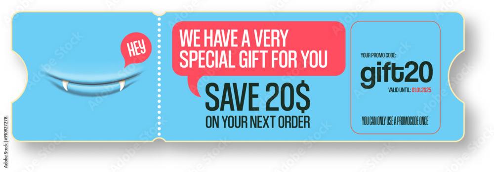 Vector Gift Voucher with Coupon Code And Cute Funny Monster Character ...