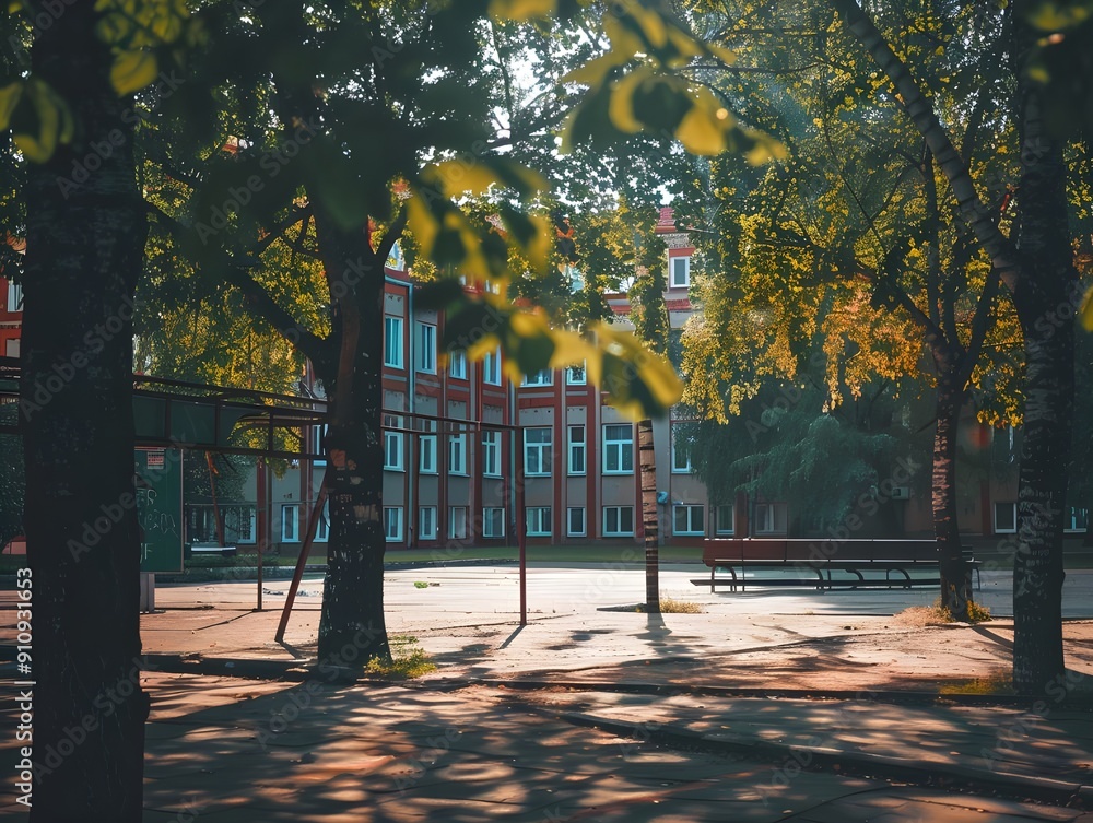 Peaceful School Campus in Early Morning Light, Back to School ...