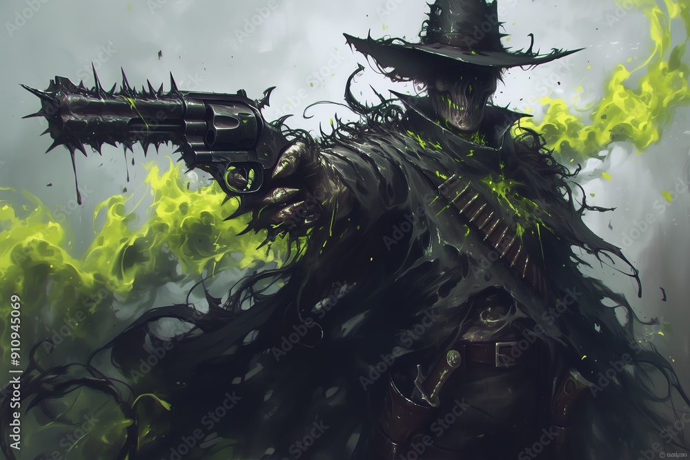 hyper realistic portrait undead corrupted gunslinger wearing black ...
