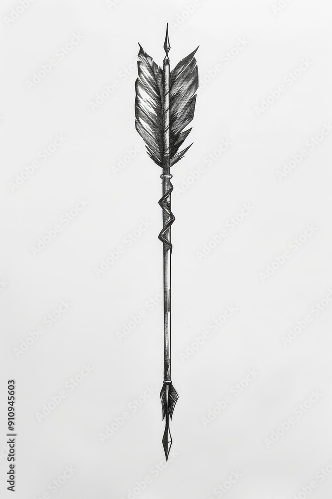 sharp black marker drawing of a realistic arrow, rendered with bold ink ...