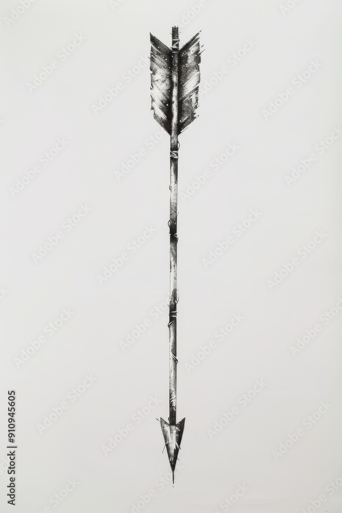 sharp black marker drawing of a realistic arrow, rendered with bold ink ...
