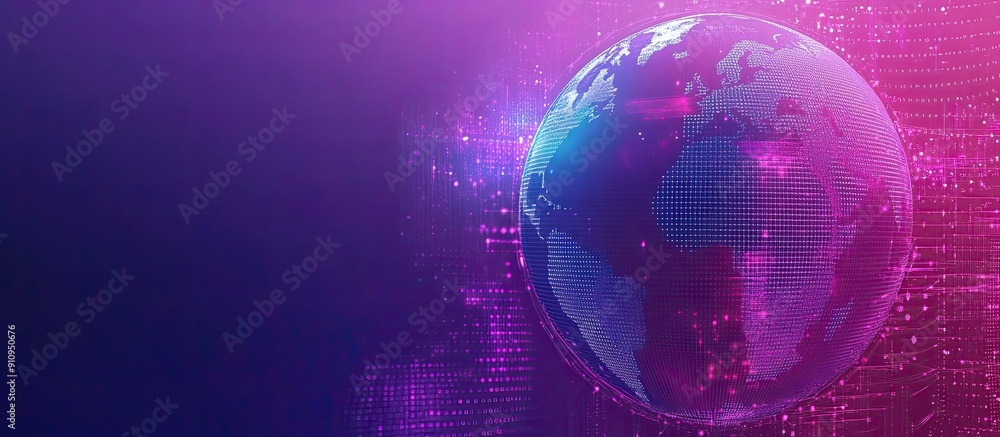Statistical data visualization with a rotating globe on a purple ...