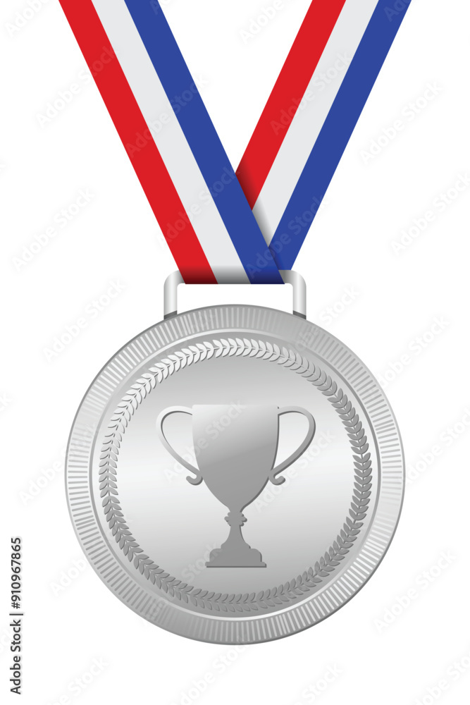 Realistic silver medal mockup. Silver medal with ribbon. Design winner ...