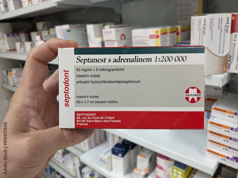 Prague,Czech Republic-July 13 2024: SEPTODONT SEPTANEST S ADRENALINEM ...