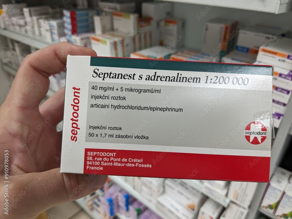 Prague,Czech Republic-July 13 2024: SEPTODONT SEPTANEST S ADRENALINEM ...