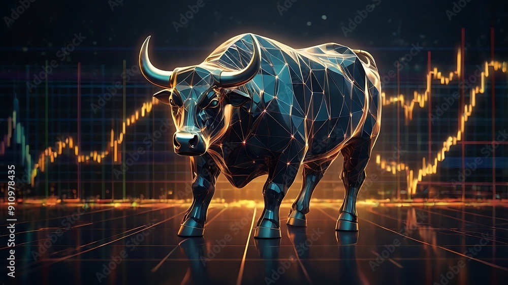 Stock market illustration of bull market, growth in net worth of market ...