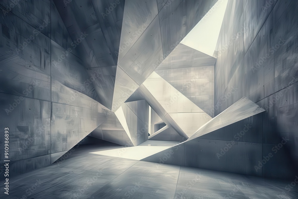 abstract geometric room with impossible architecture stark concrete ...