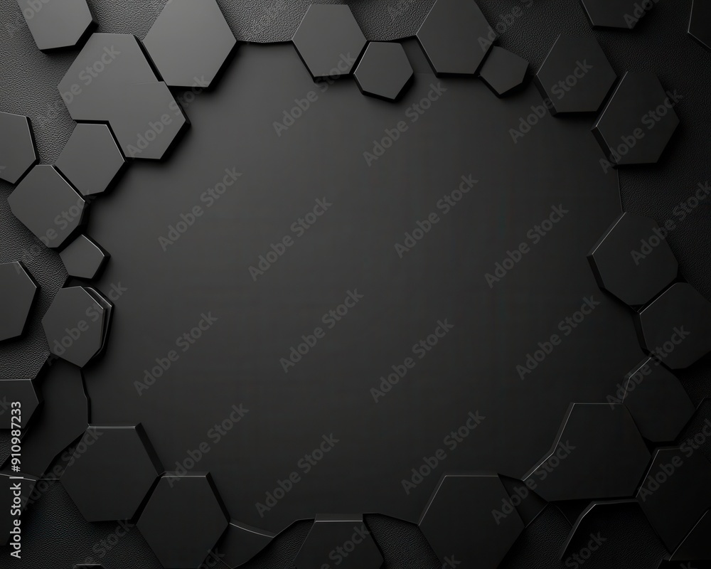 3D rendering of a hexagonal empty space with a border of black cats ...