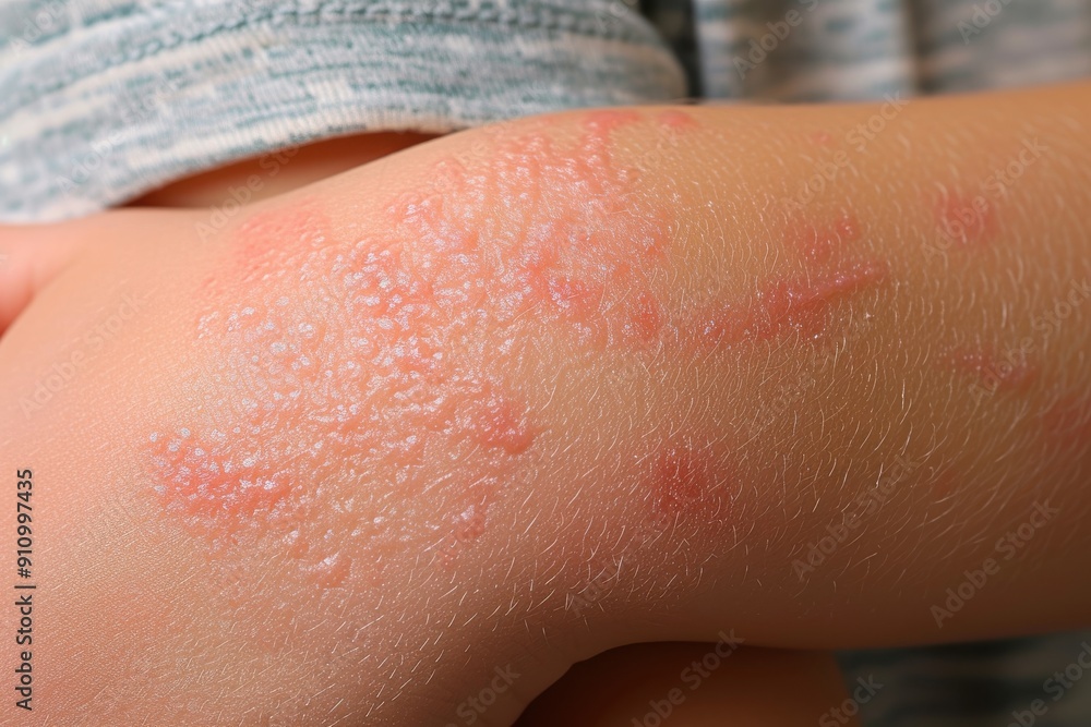 Fotografia Red Skin Rash With Bumps, Scabs & Pimples On Child Shown ...