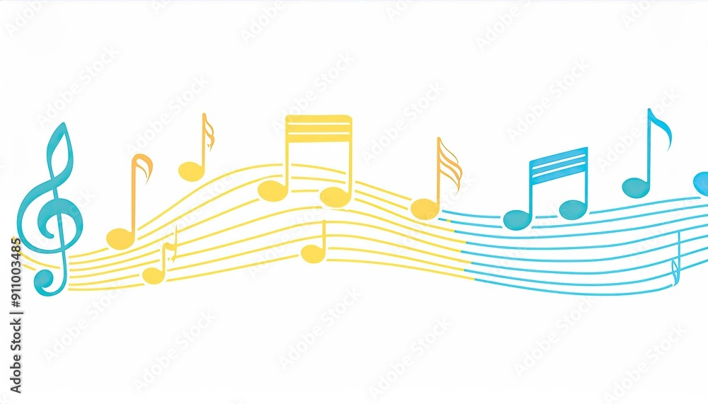 Continuous one line drawing music notes on stave. Musical symbol in one ...