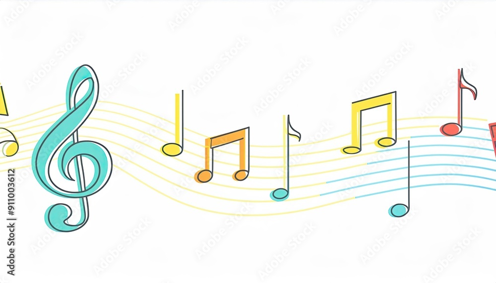 Continuous one line drawing music notes on stave. Musical symbol in one ...