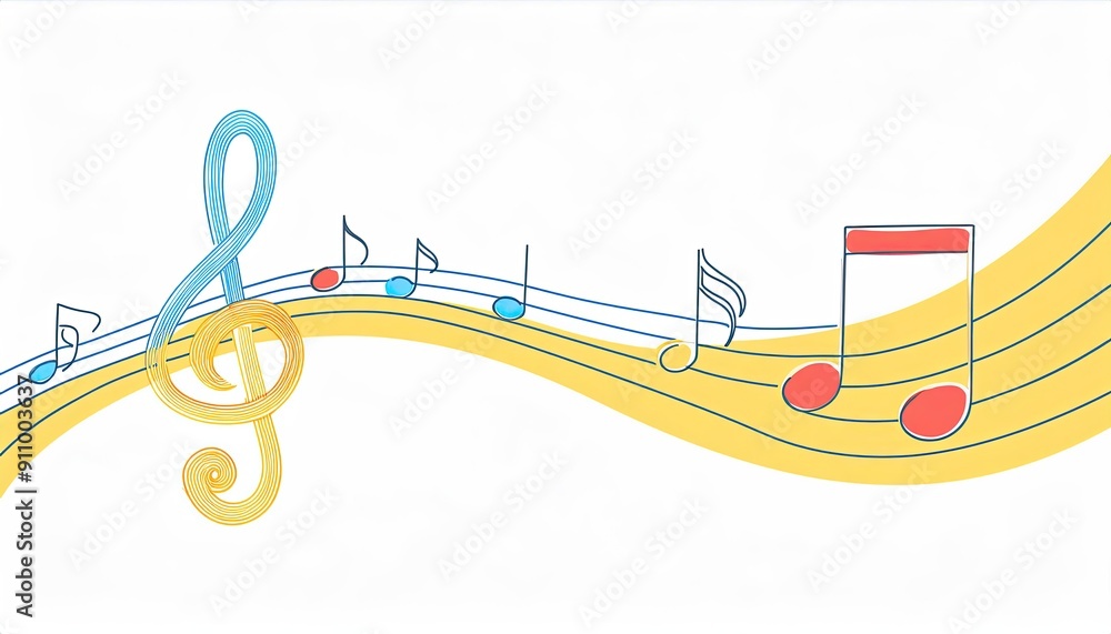 Continuous one line drawing music notes on stave. Musical symbol in one ...