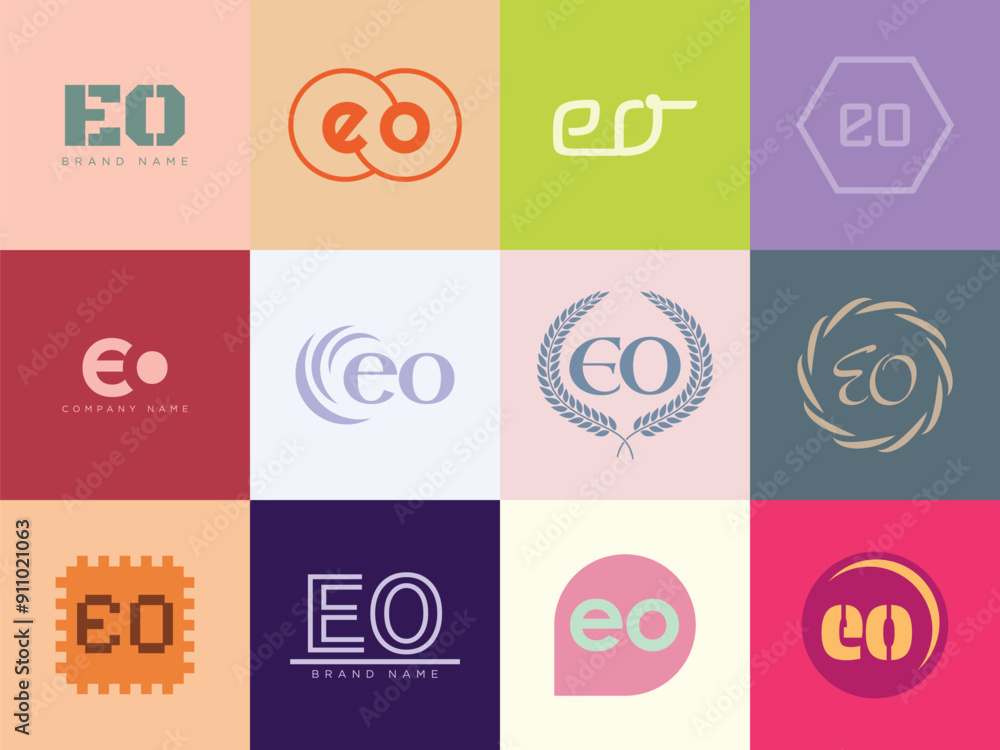 EO logo company template. Letter e and o logotype. Set different ...