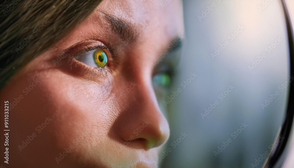 Person looking at themselves in a mirror, representing self reflection ...